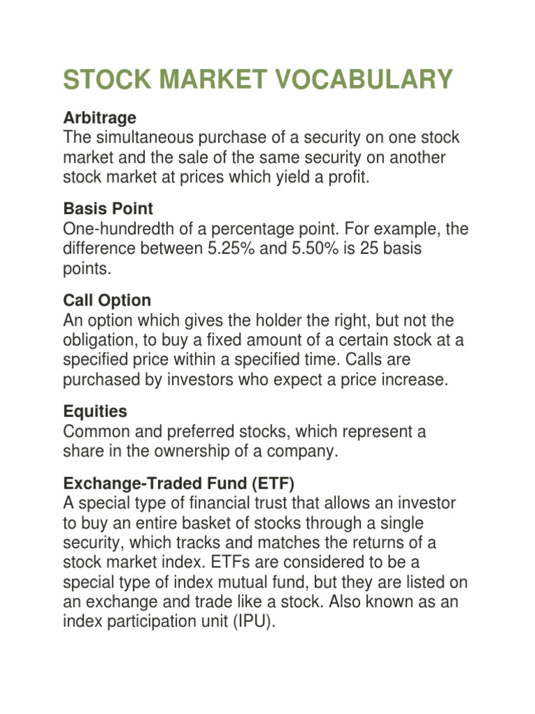 Stock Market Vocabulary | PDF | American Depositary Receipt | Stocks