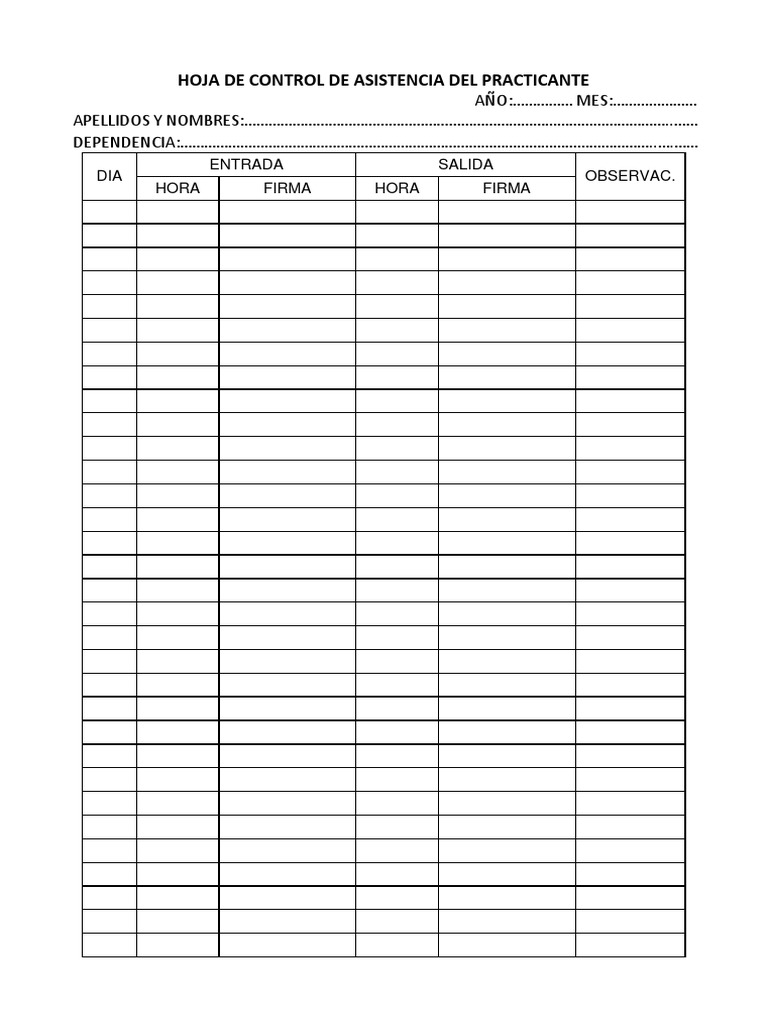 Hoja de Control de Asistencia Del Practicante | PDF