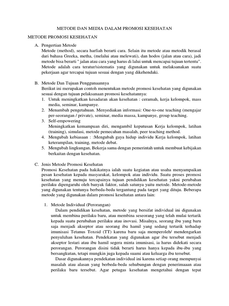 Metode Dan Media Dalam Promosi Kesehatan | PDF