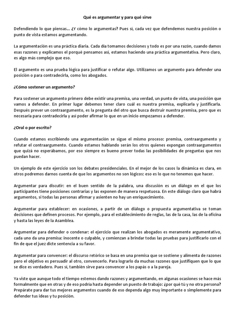 Qué Es Argumentar y para Qué Sirve | Argumento | Moralidad