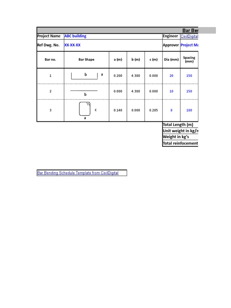 BBS Template For RCC Beam | PDF