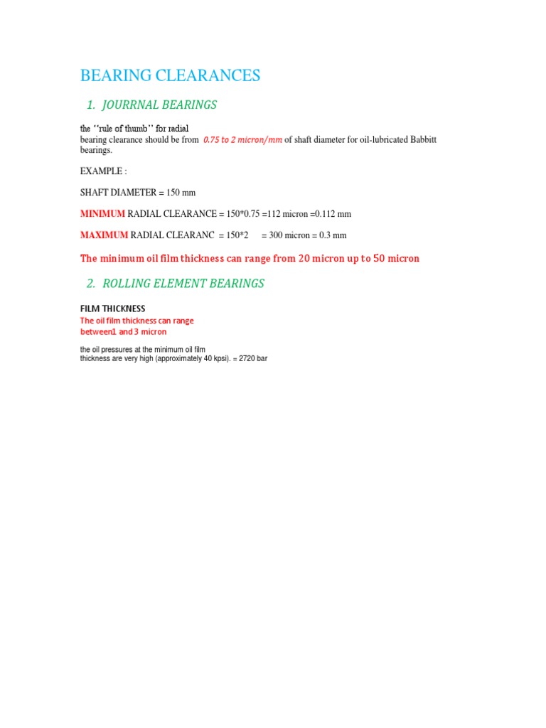 Bearing Clearances: 1. Jourrnal Bearings | PDF