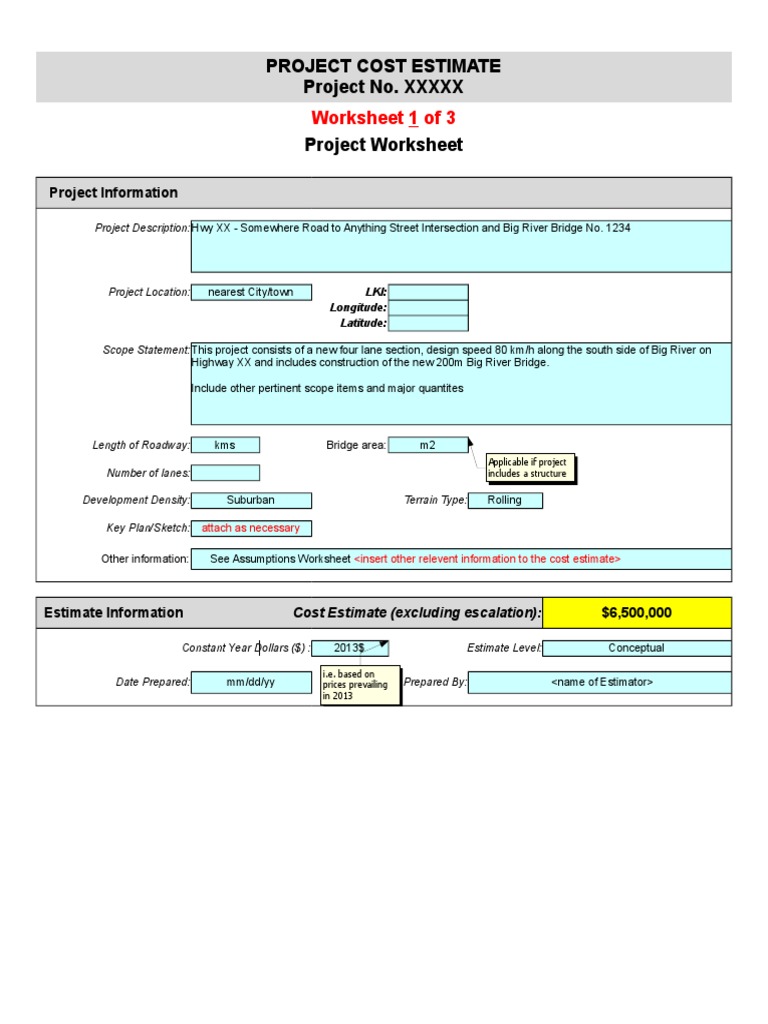 Sample Cost Estimate Worksheets Template | PDF