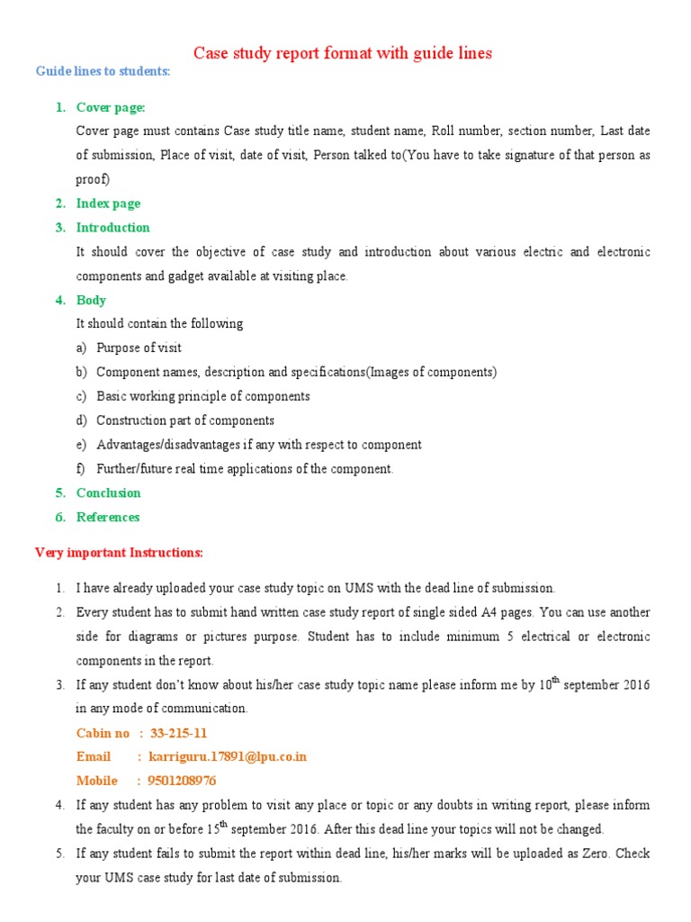 Case Study Report Format With Guide Lines: 1. Cover Page | PDF ...
