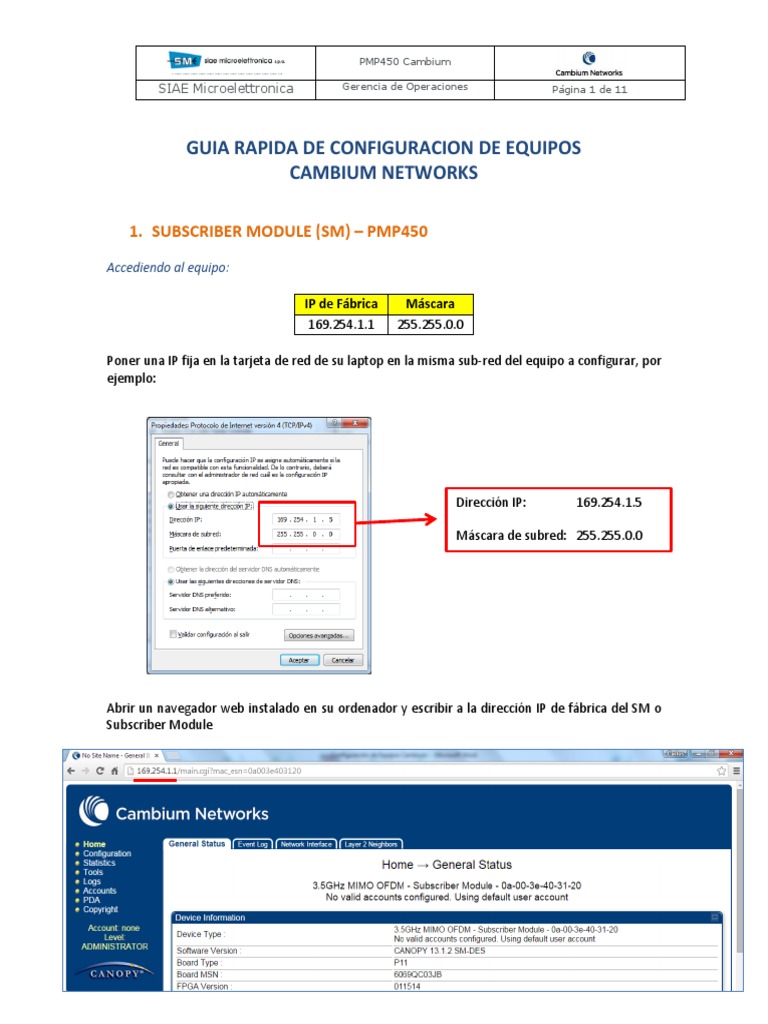 Configuración de Equipos Cambium - SM - 2016 LAMBAYEQUE | PDF ...
