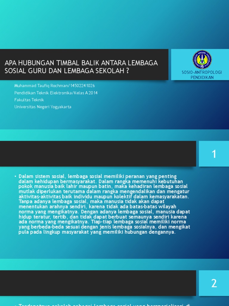 Apa Hubungan Timbal Balik Antara Lembaga Sosial Guru | PDF | Karier ...