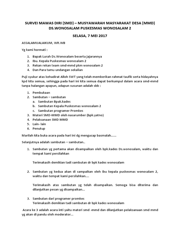 Susunan Acara SMD MMD 7 Feb17 | PDF | Karier & Perkembangan | Kajian Bahasa Asing