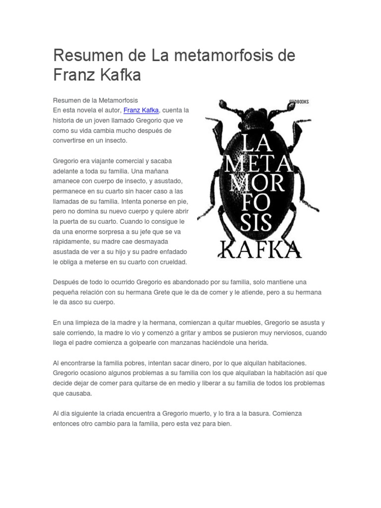 Resumen De La Metamorfosis De Franz Kafka