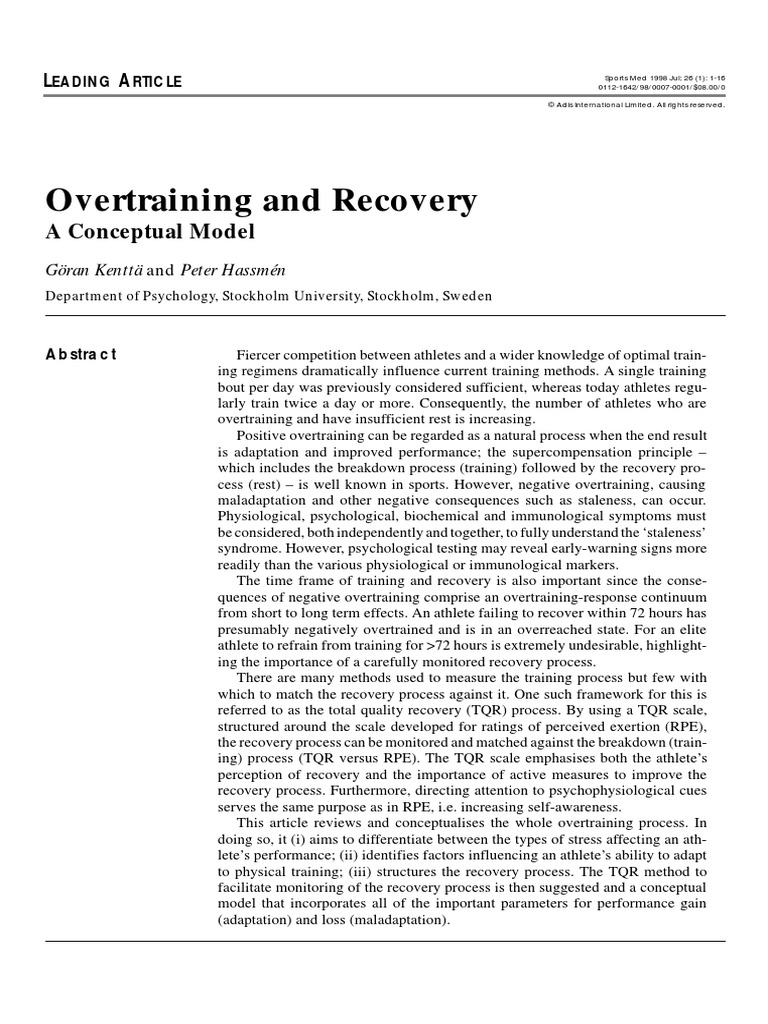 Overtraining and Recovery Kentta | PDF | Stress (Biology) | Recovery ...