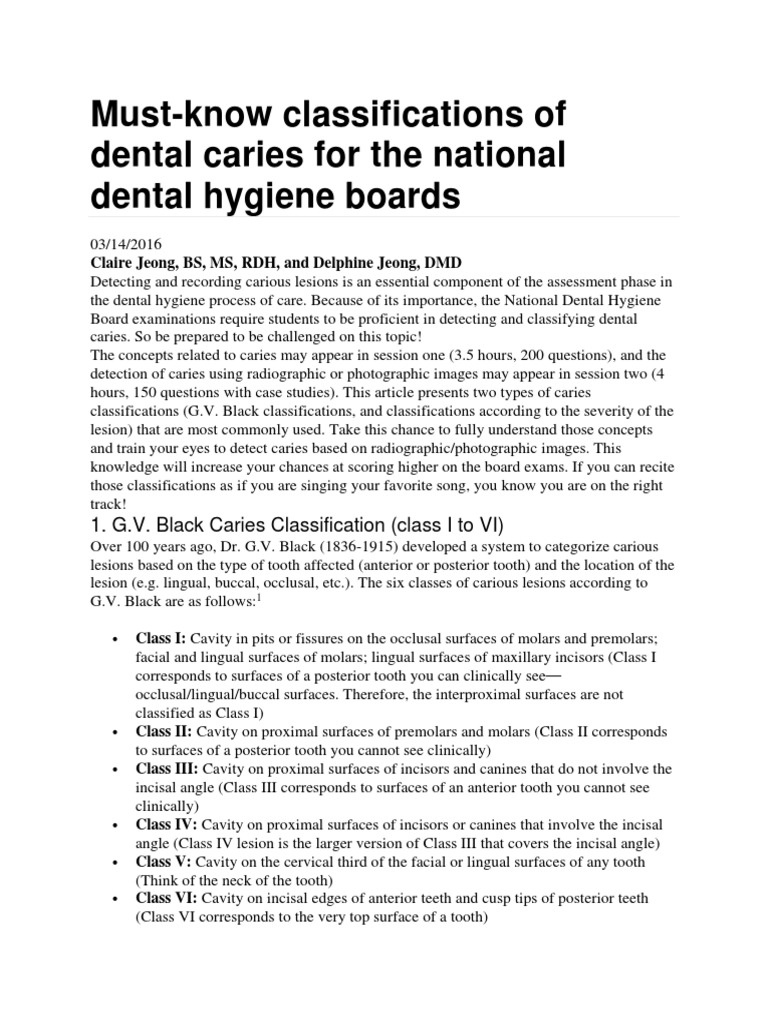 Classifications of Dental Caries | PDF | Tooth | Tooth Enamel