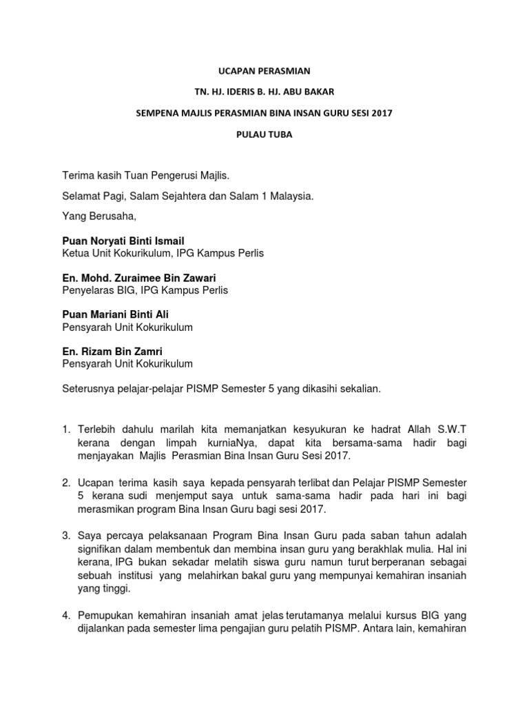 Draf Ucapan Perasmian Pengarah | PDF