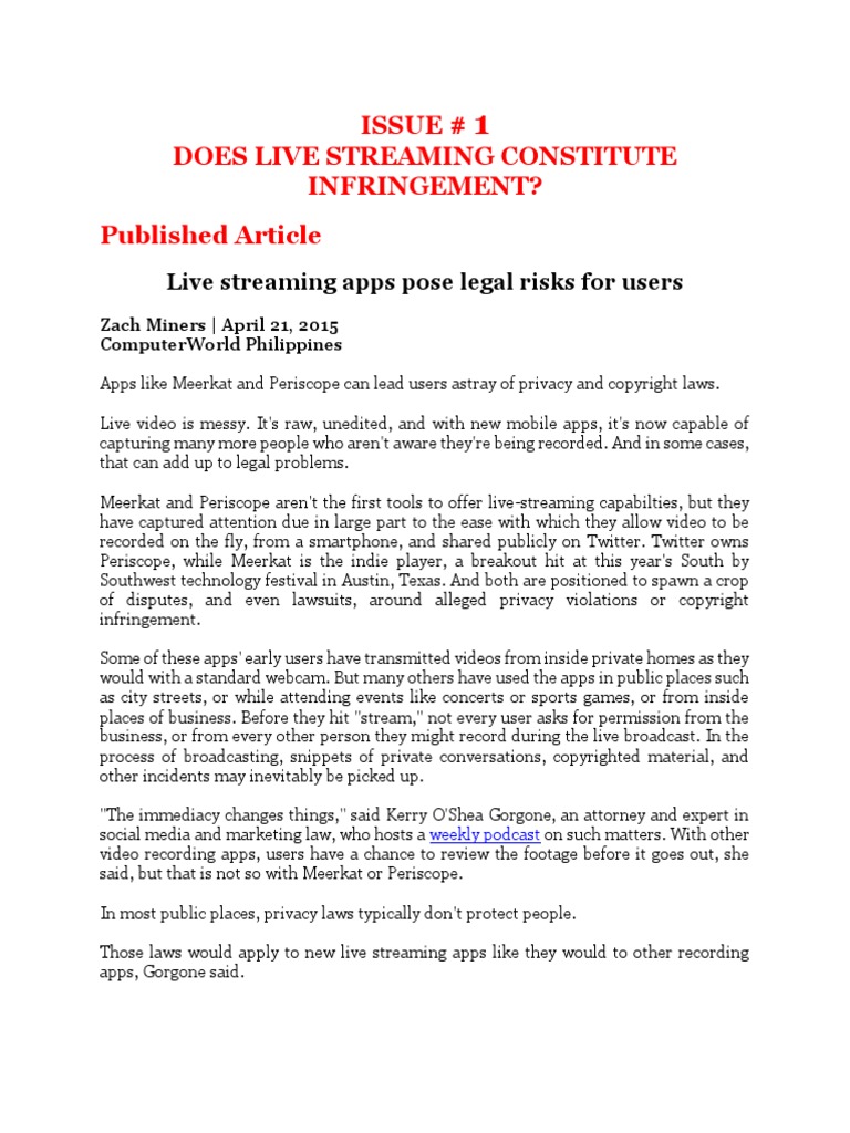 Live Streaming Apps Pose Legal Risks For Users | PDF | Copyright ...