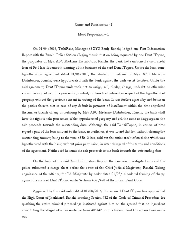 IPC Sample Moot Problem | PDF | Criminal Procedure In South Africa ...