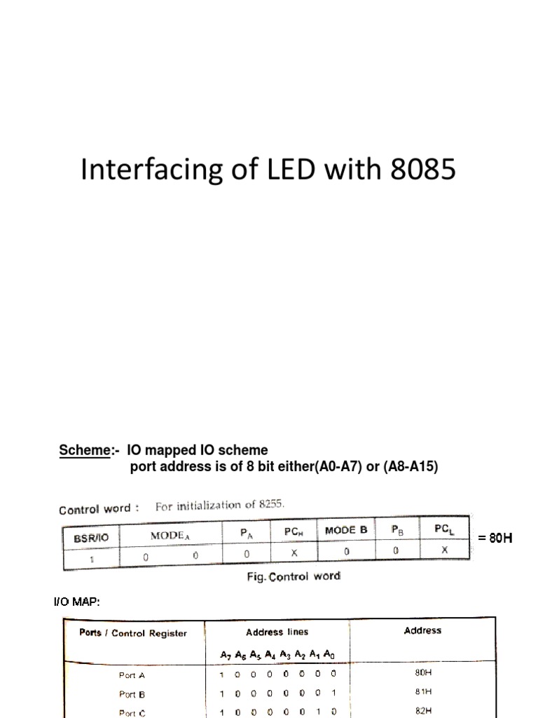 Interfacing of LED With 8085 Suing 8255 | PDF | Computers | Technology ...