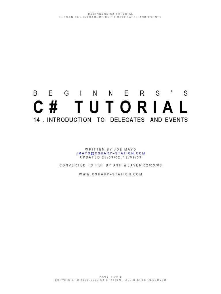 14 Introduction To Delegates And Events Pdf Pdf Method Computer Programming C Sharp