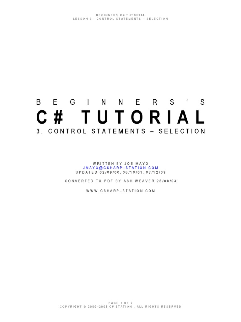03 - Control Statements - Selection PDF | Download Free PDF | Control Flow | Boolean Data Type
