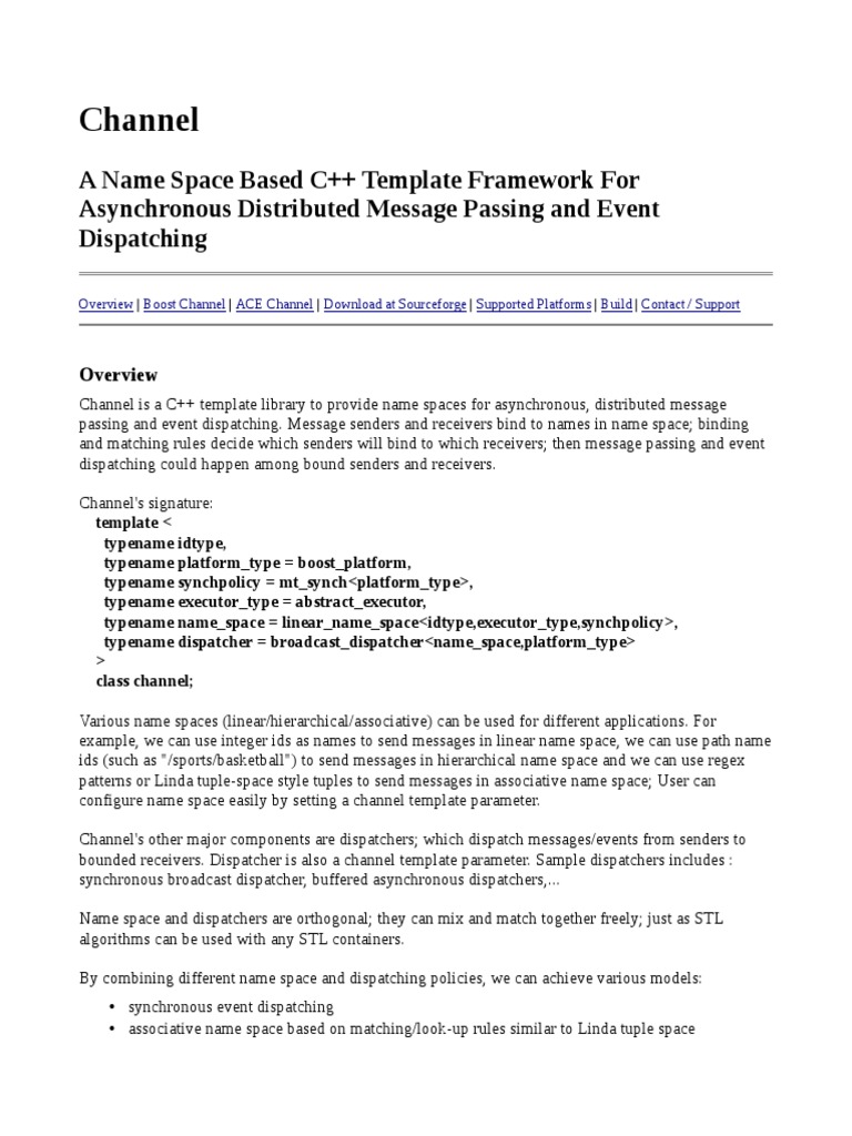 Channel: A Name Space Based C++ Template Framework For Asynchronous ...