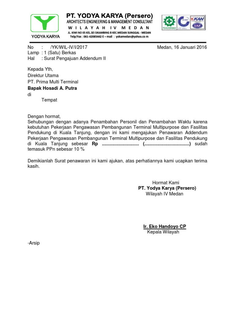 Surat Penawaran Addendum II | PDF
