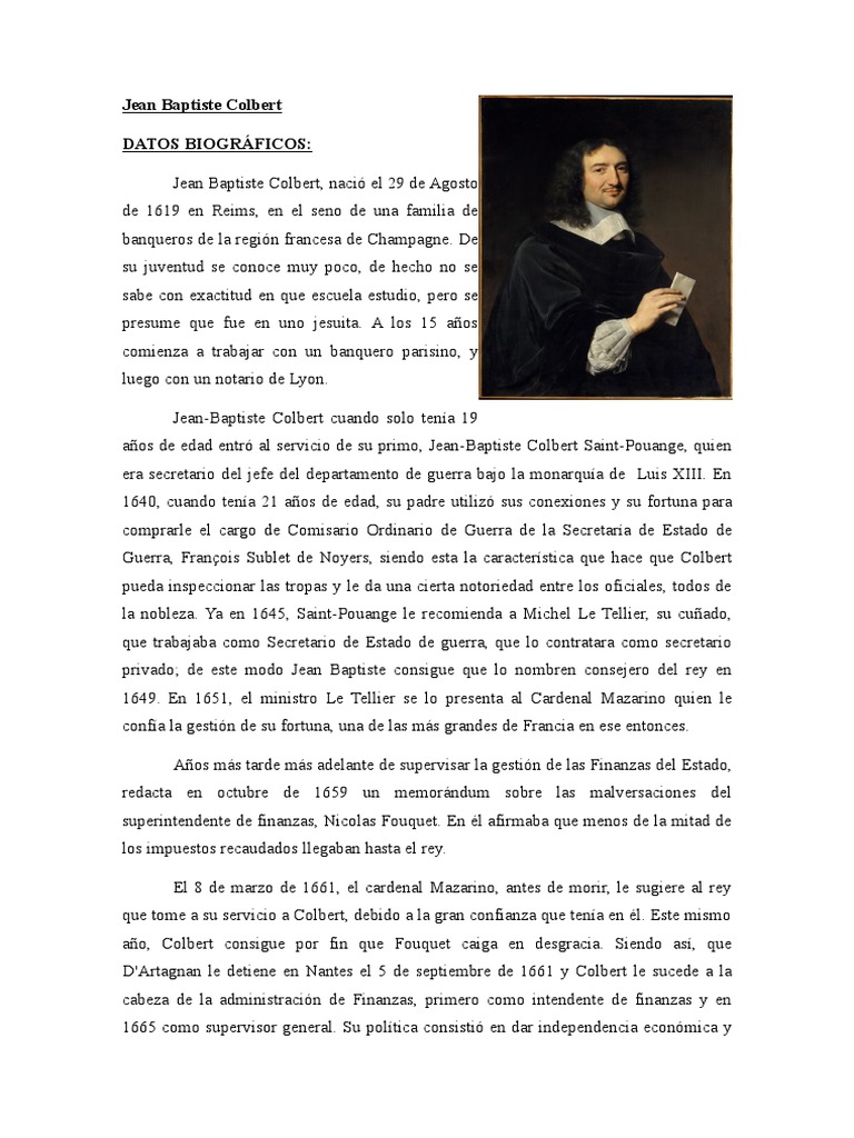 Jean Baptiste Colbert y el Mercantilismo | PDF | Economias | Economía ...