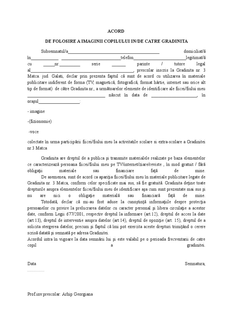 Acord de Folosire Imagine Copil | PDF