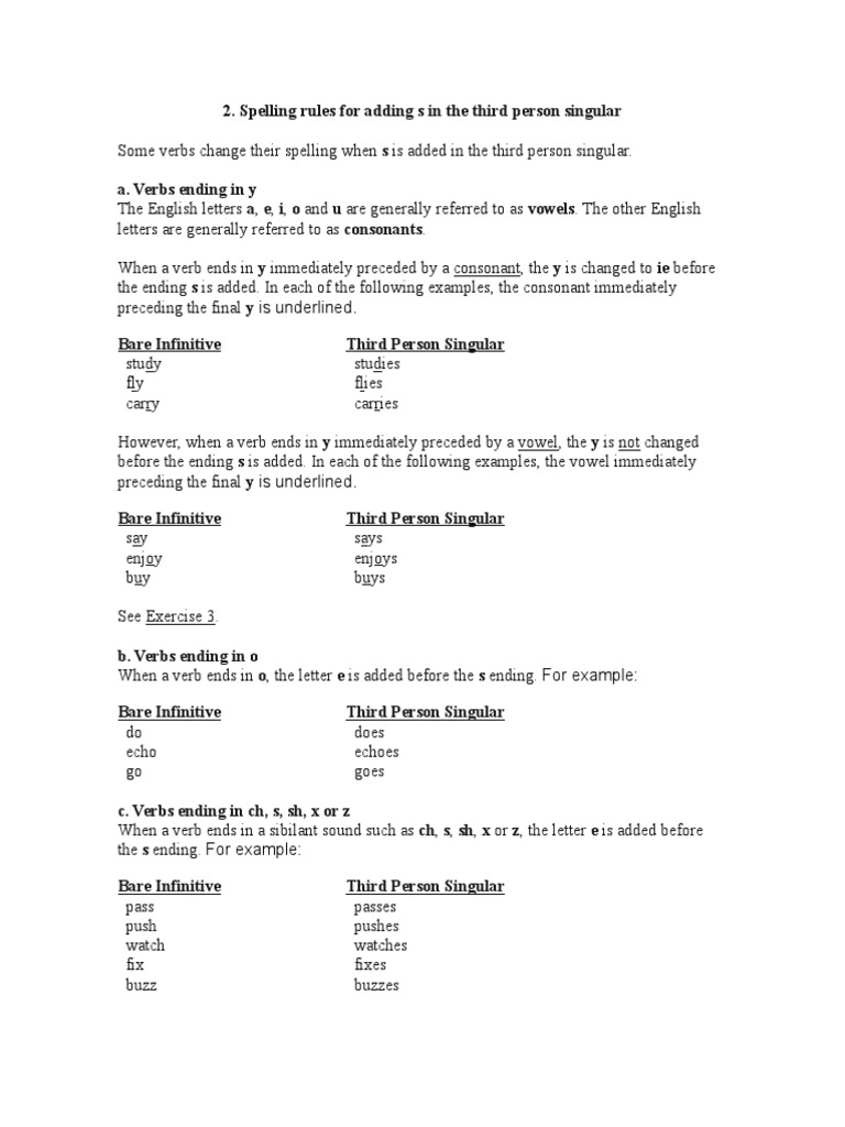 Third Person On Simple Present Verbs | PDF
