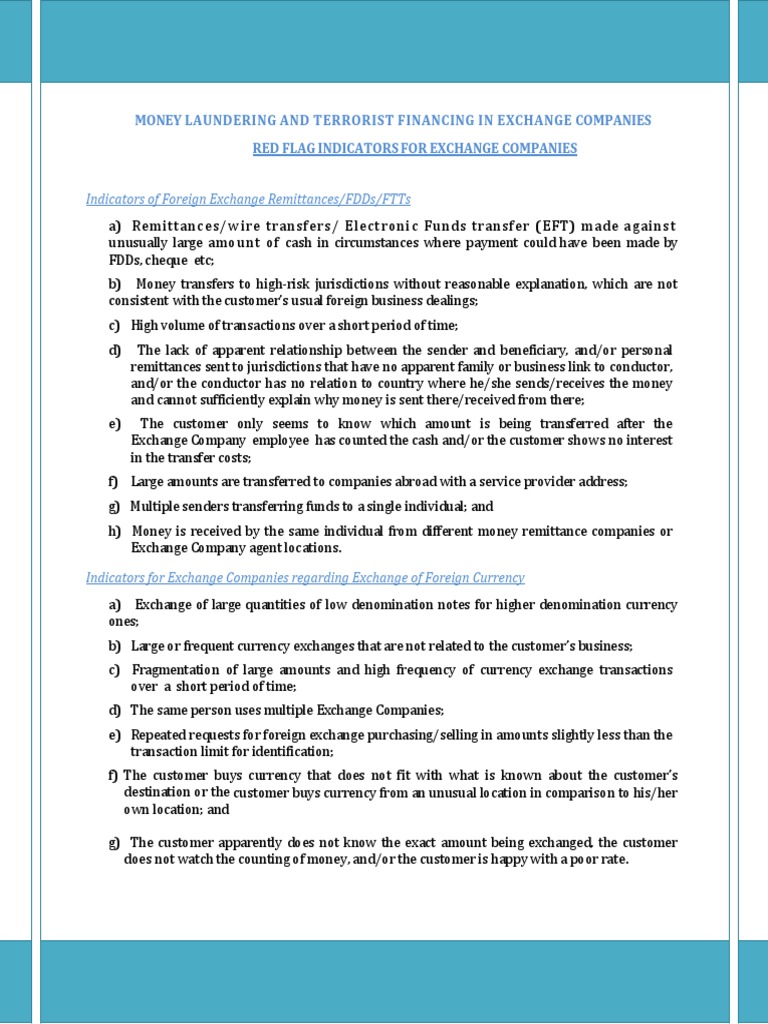 Red Flags Exchange Companies PDF | PDF | Financial Transaction | Cash