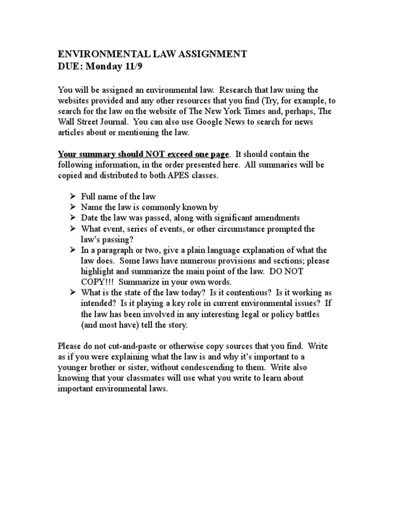 Environmental Law Assignment | PDF