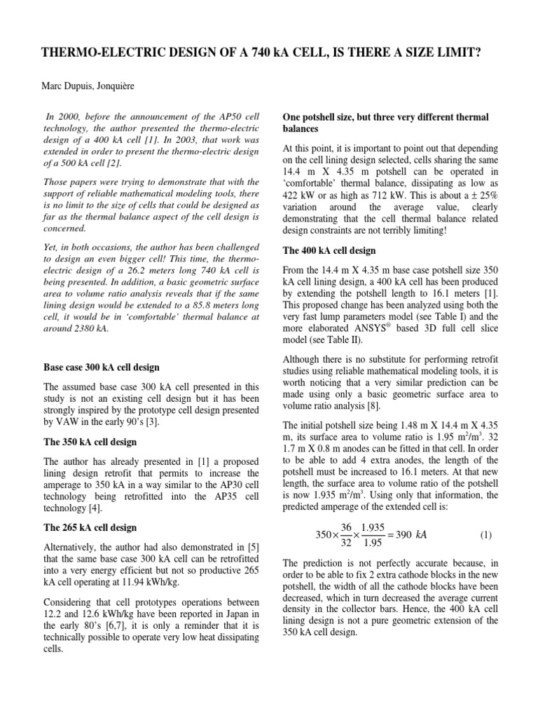 Thermo-Electric Design of A 740 Ka Cell, Is There A Size Limit? | PDF ...