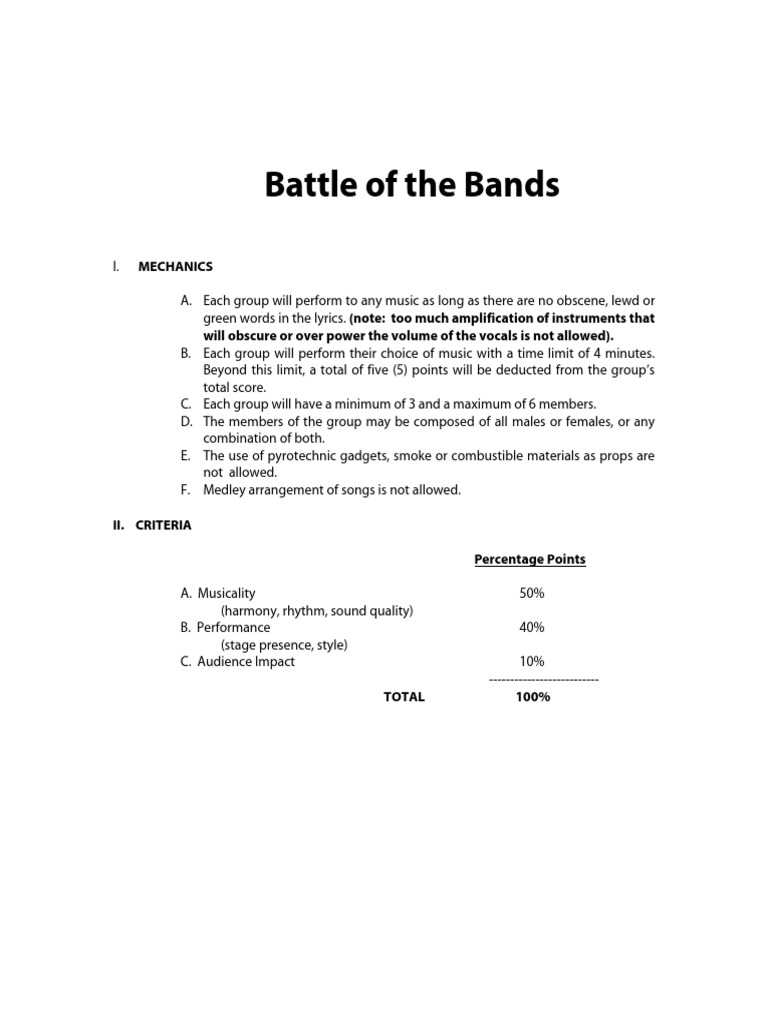 Battle of the Bands Rules & Criteria | PDF