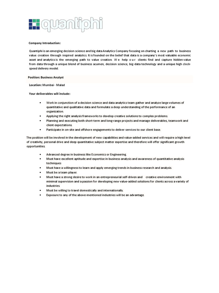 JD - Business Analyst (Campus) PDF | PDF