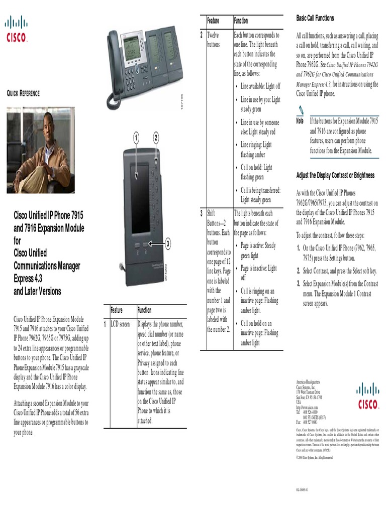 Cisco Expansion Module 7916 Quick Reference PDF | PDF | Telephone ...