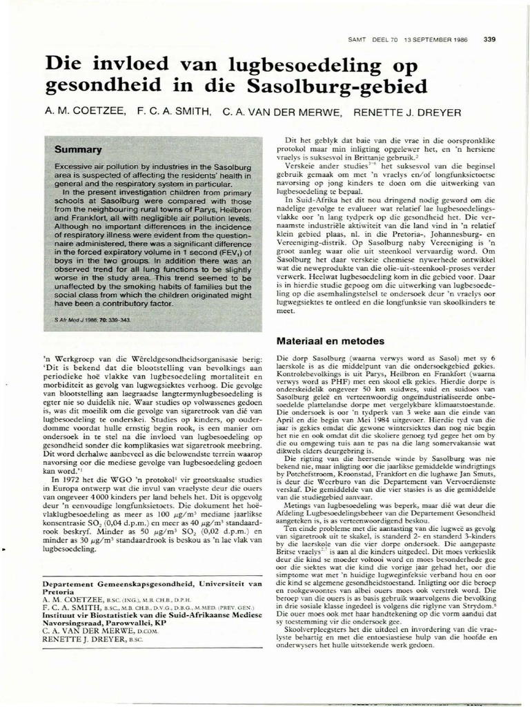 Die Invloed Van Lugbesoedeling in Secunda | PDF