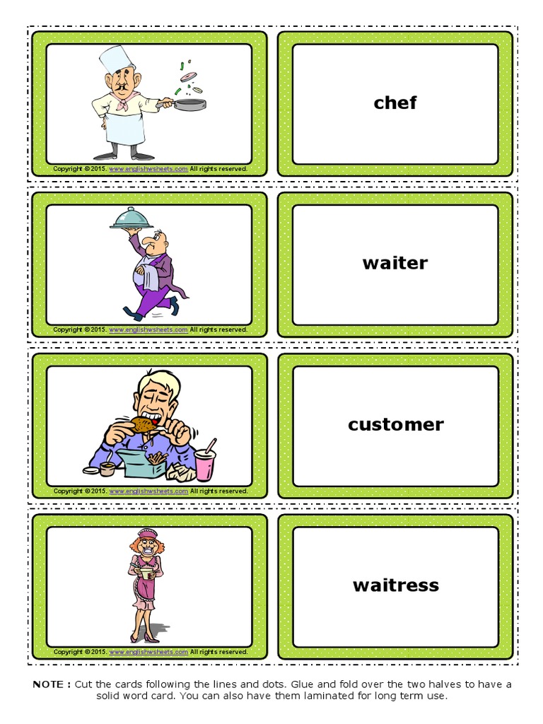 At The Restaurant Esl Vocabulary Game Cards For Kids PDF | PDF ...