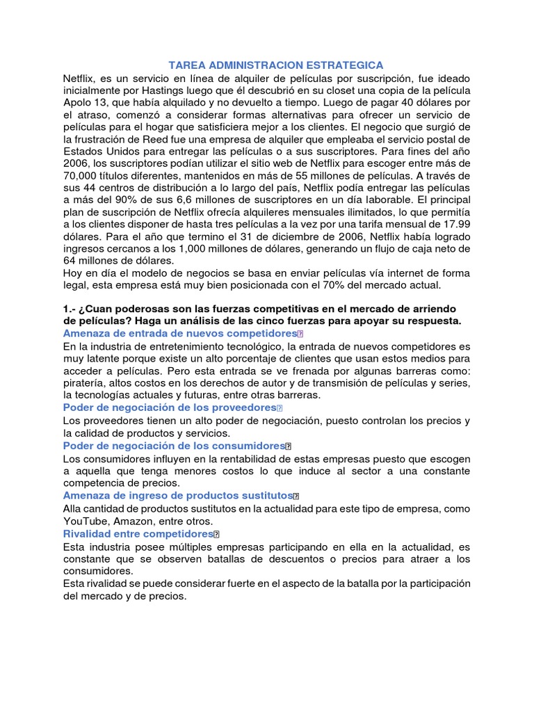 Análisis Estratégico de Netflix | PDF | Netflix | Internet