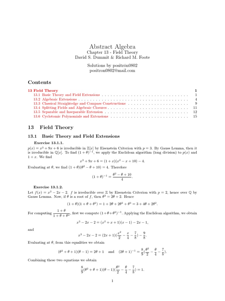 Abstract Algebra ch13 Dummit Foote2 PDF | PDF | Field (Mathematics ...