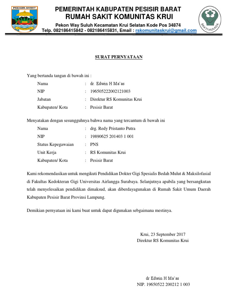 Surat Rekom Direktur RS | PDF