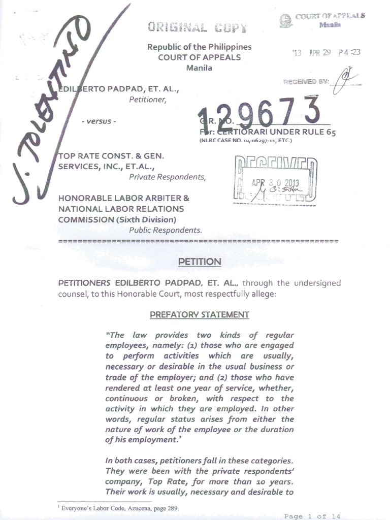 Sample Petition For Certiorari | PDF