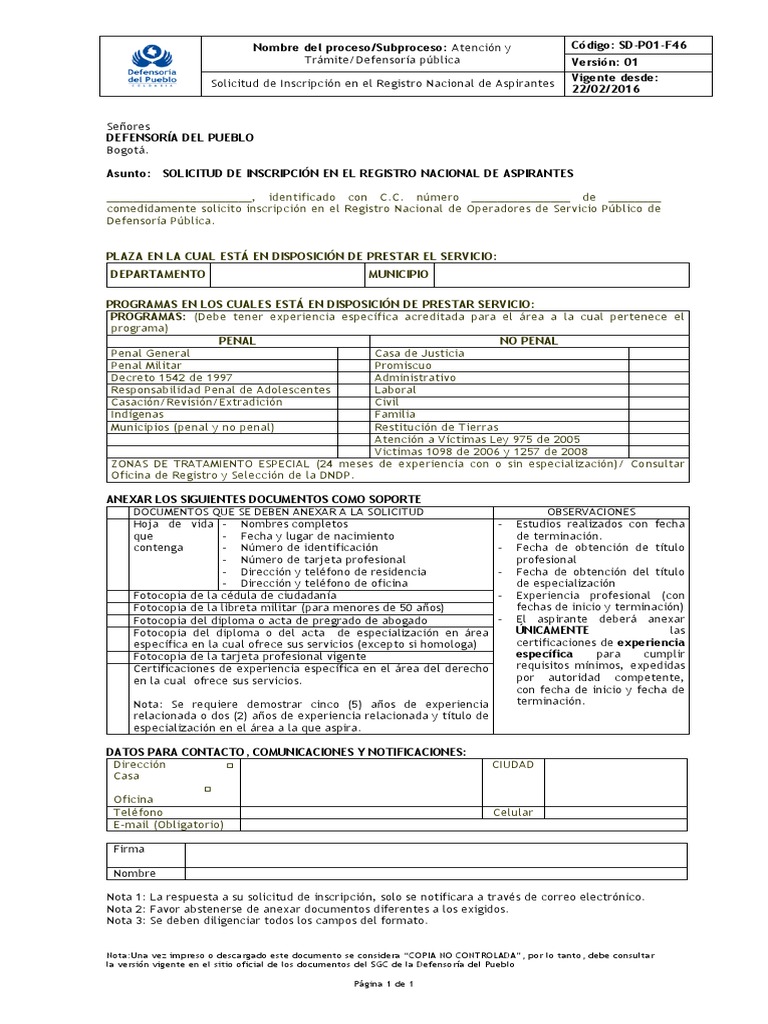 SD-P01-F46 Formato Solicitud Inscripción PDF | PDF | Gobierno