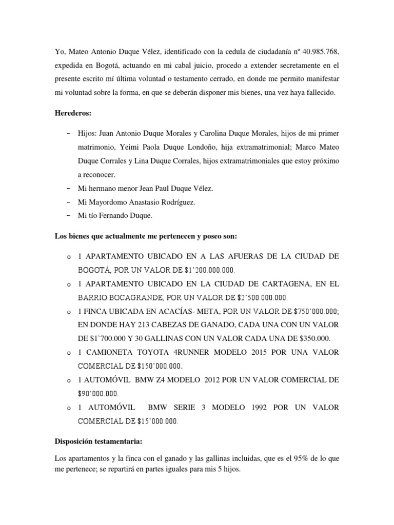 EJEMPLO Testamento Cerrado