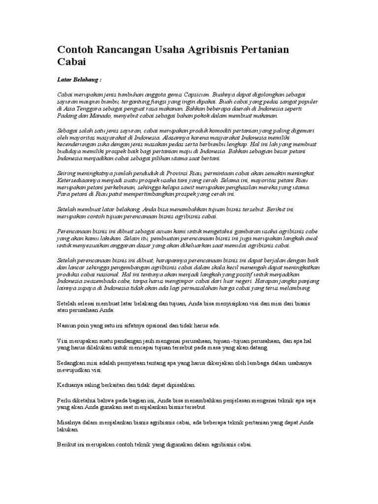 Contoh Rancangan Usaha Agribisnis Pertanian Cabai | PDF