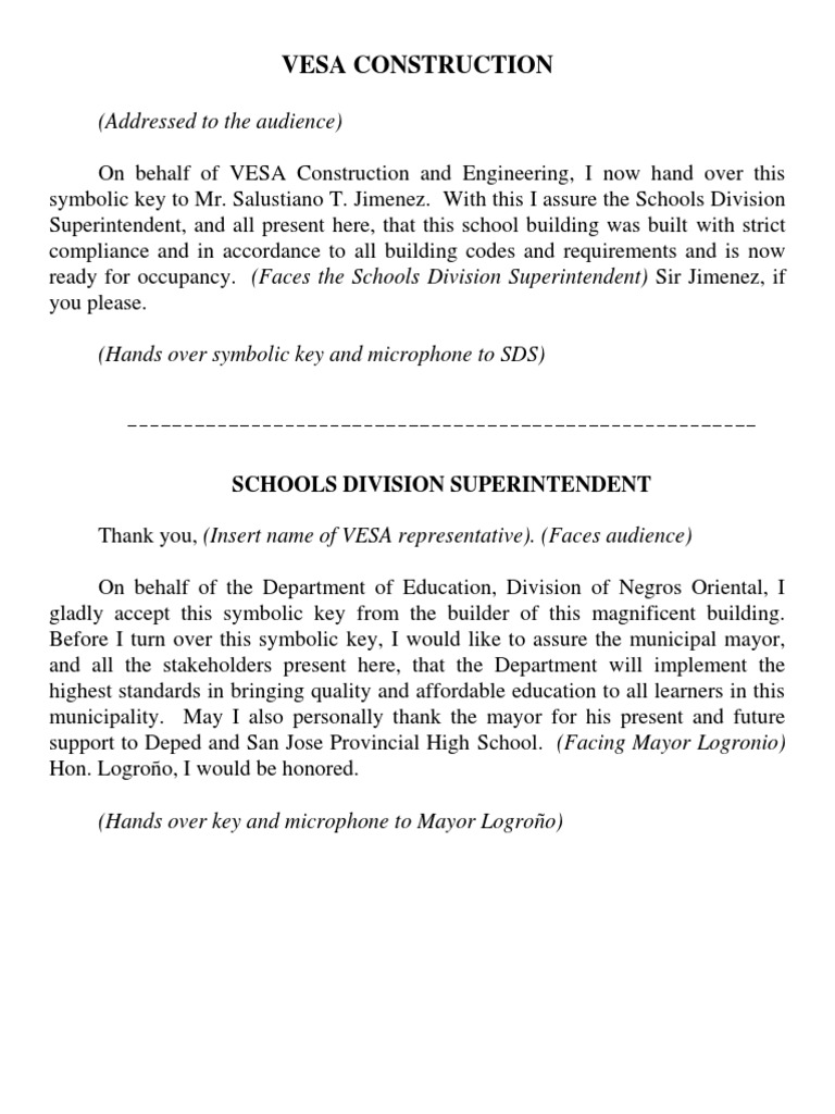 School Building Turnover Symbolic Key Script | PDF | Teaching And ...