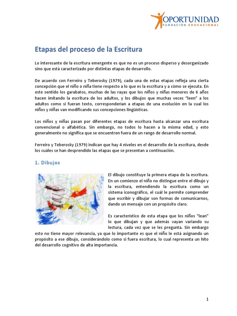 Cuatro etapas del desarrollo de escritura | PDF | Ortografía | Escritura