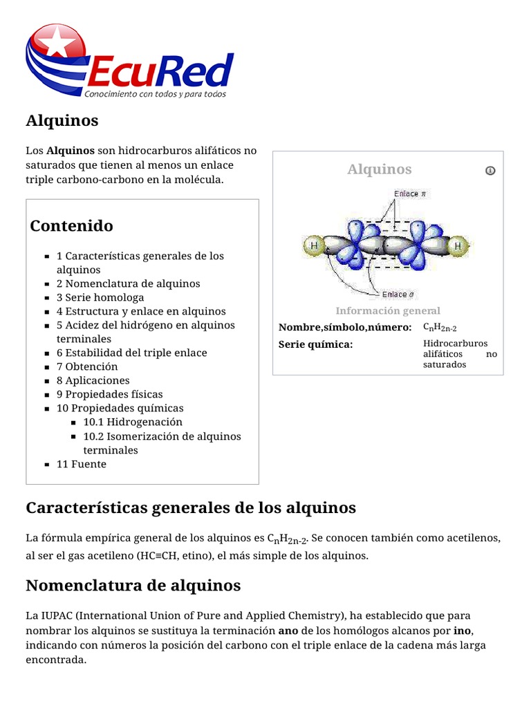 Alquinos - EcuRed | PDF | Elementos químicos | Moléculas