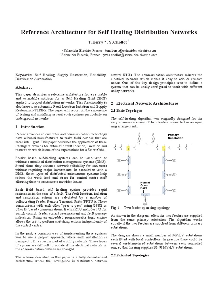 Reference Architecture For Self Healing Distribution Networks ...