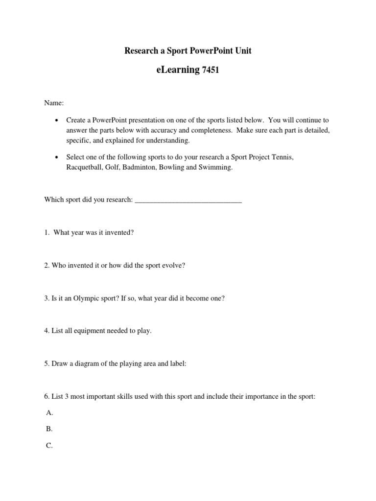 Sports Research Project Guidelines | PDF | Sports | Psychological Concepts