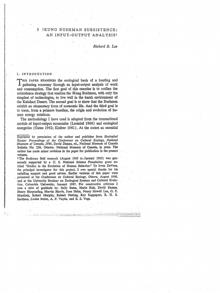 !kung Bushman Subsistence: An Input-Output Analysis | PDF