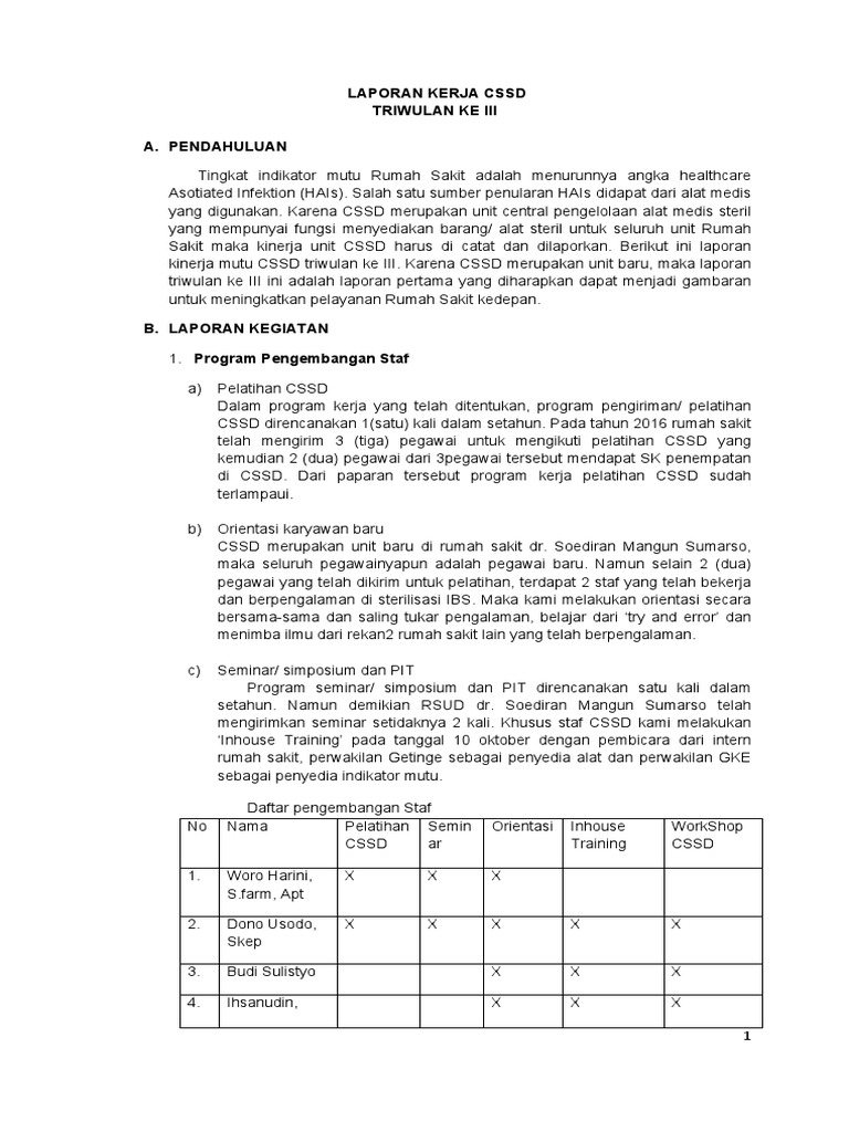 Laporan CSSD | PDF | Bisnis