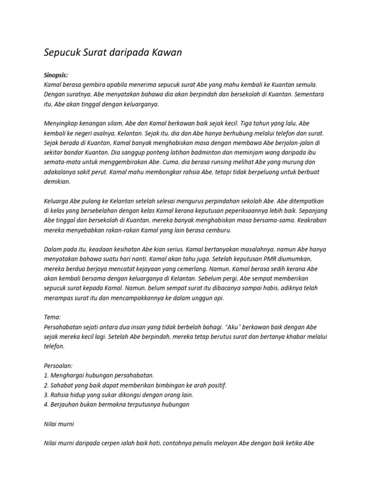 Sepucuk Surat Daripada Kawan PDF | PDF | Seni & Disiplin Bahasa | Puisi