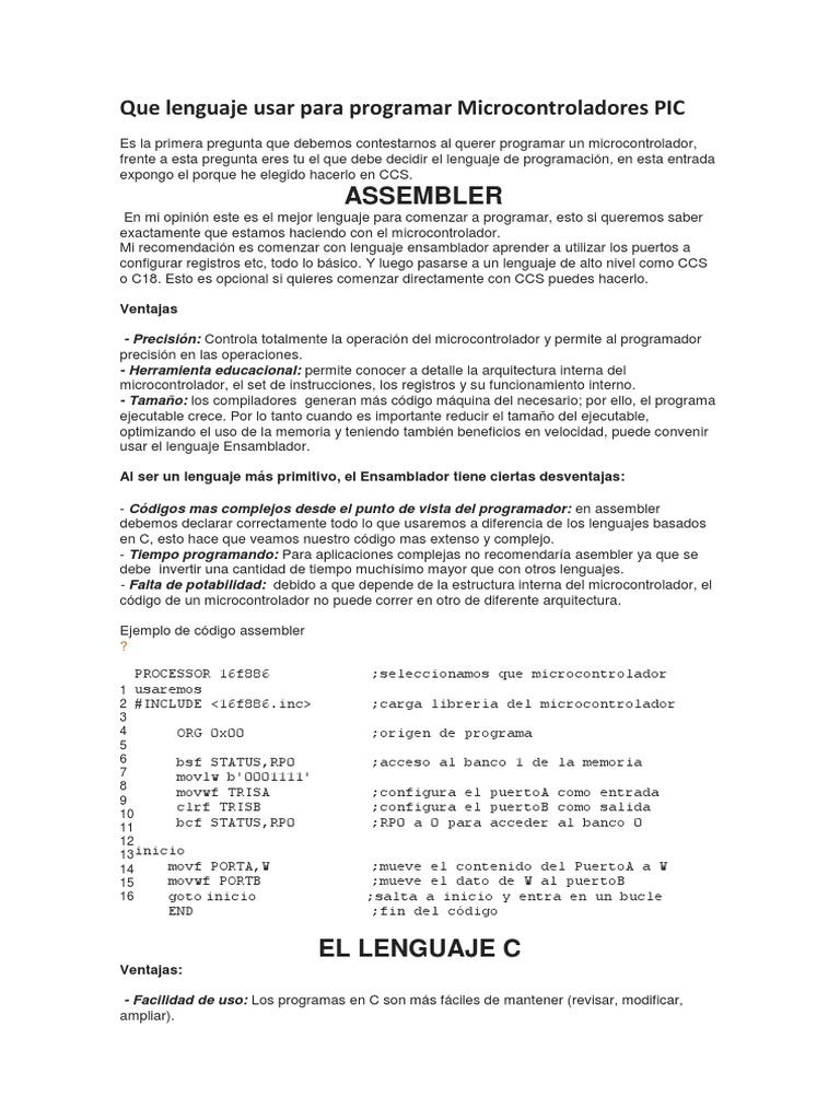 Que Lenguaje Usar para Programar Microcontroladores PIC PDF | PDF ...
