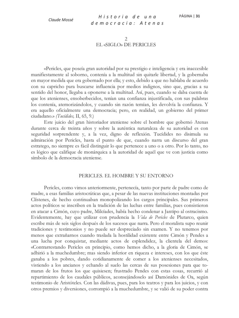 Claude Mossé, Historia de Una Democracia Atenas - Cap 2, El Siglo de Pericles PDF | PDF